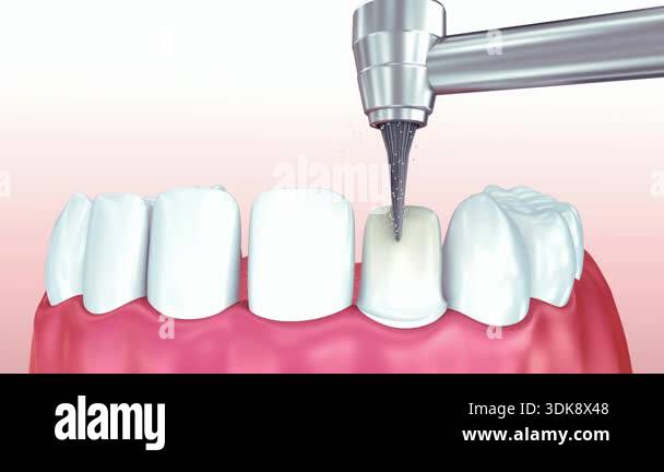 Cosmetic dentistry procedure using a dental drill to smooth a tooth ...