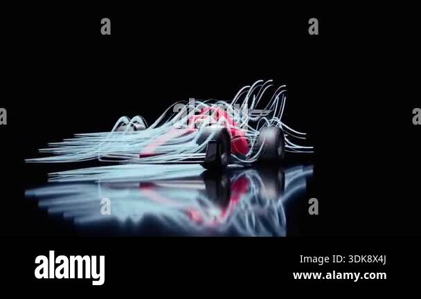 High-speed red Formula One car racing on black background with dynamic ...