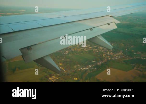 Plane extending flaps before landing. Jet deploying trailing edge ...