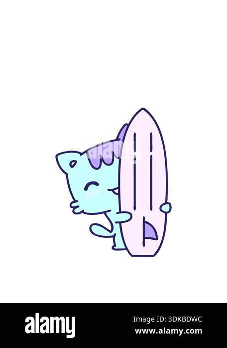 stretching up animation of cartoon of a cute cat with a surfboard Stock ...