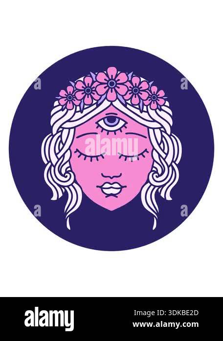 bobbing motion animation of iconic tattoo style image of female face ...