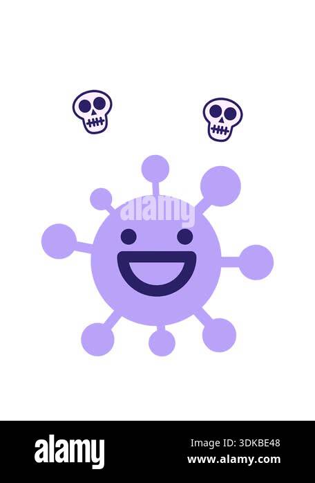 spinning skulls animation of cartoon of a happy virus Stock Video ...