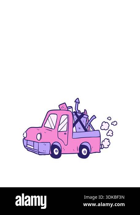 stretching up animation of cartoon old truck full of junk Stock Video ...