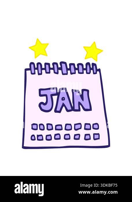 spinning stars animation of cartoon doodle calendar showing month of ...