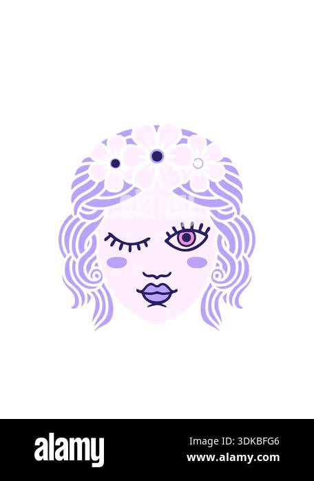 blinking radial lines animation of tattoo style image of a maidens face ...