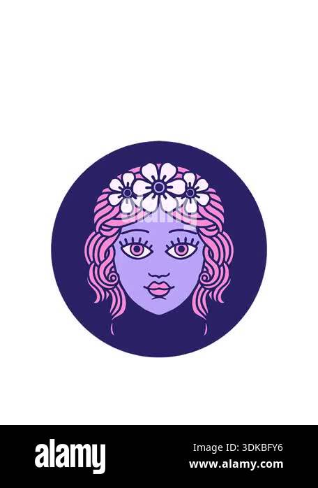 jumping motion animation of iconic tattoo style image of female face ...