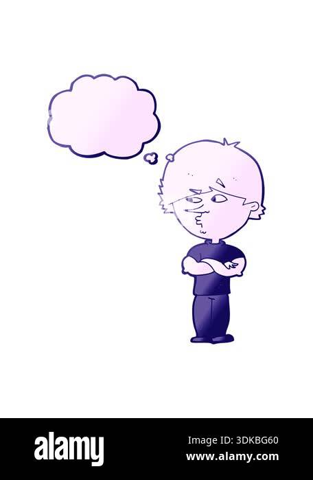 bobbing motion animation of cartoon suspicious man with thought bubble ...