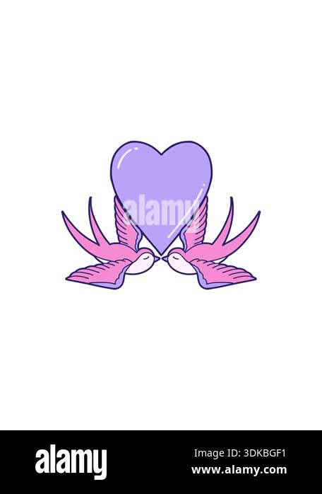 flashy sales animation of iconic tattoo style image of swallows and a ...