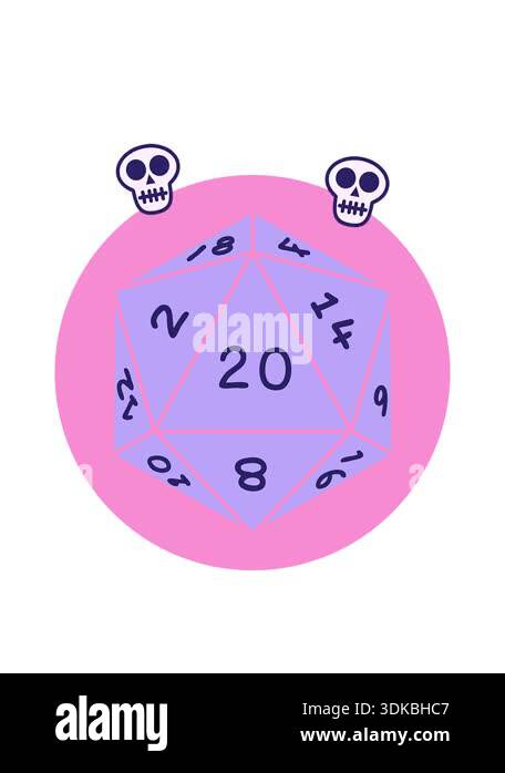 spinning skulls animation of iconic tattoo style image of a d20 dice ...