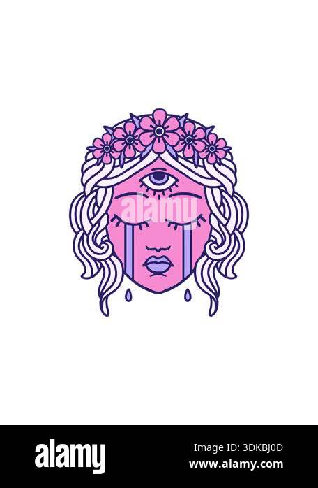 radioactive glowing animation of iconic tattoo style image of female ...