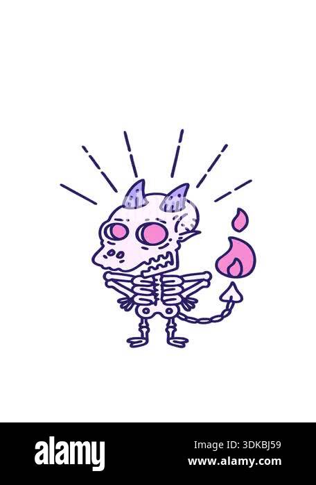 bobbing motion animation of a traditional tattoo style skeleton demon ...