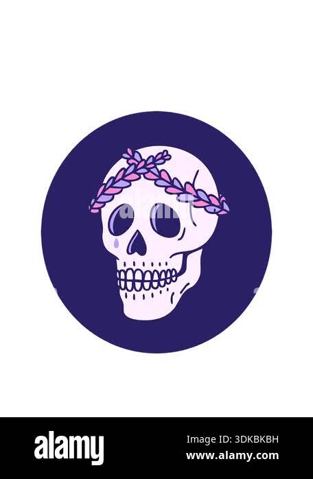 stretching up animation of iconic tattoo style image of a skull with ...