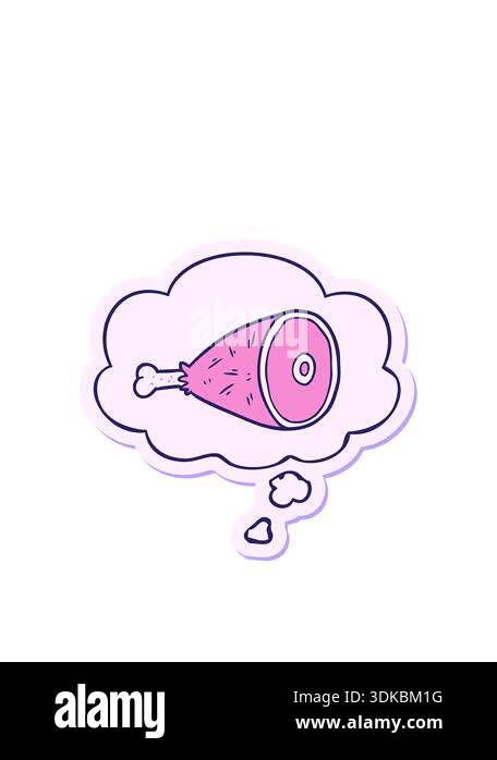 stretching up animation of cartoon cooked meat with thought bubble as a ...