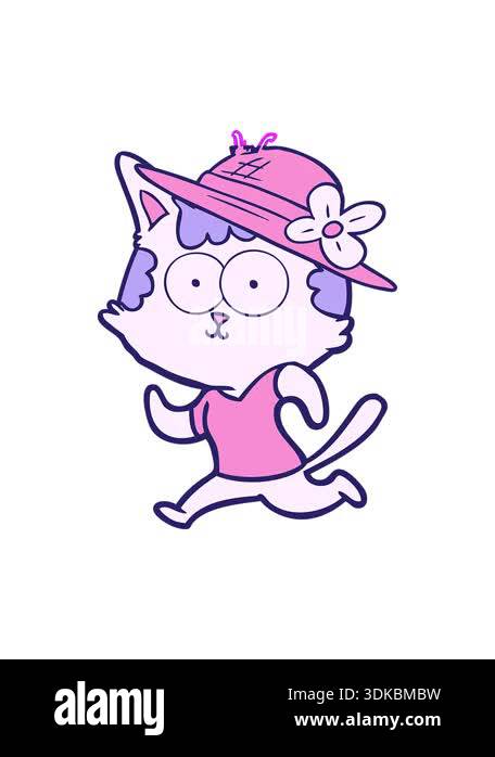 power up animation of happy cartoon cat jogging in hat Stock Video ...