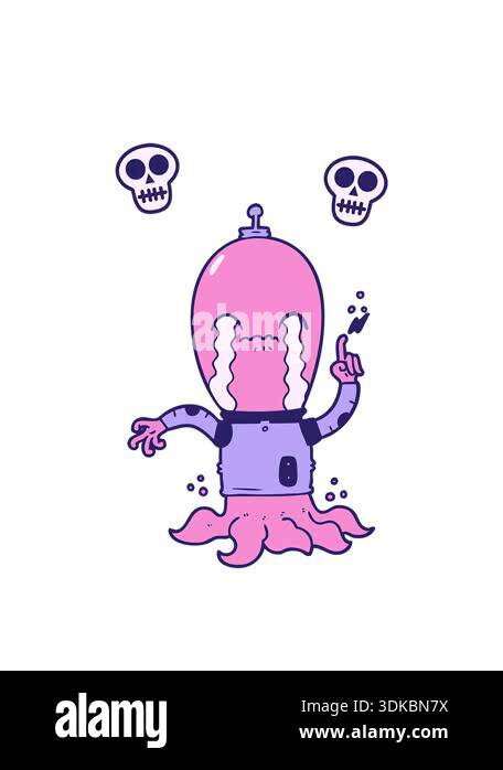 spinning skulls animation of cartoon alien drawing Stock Video Footage ...