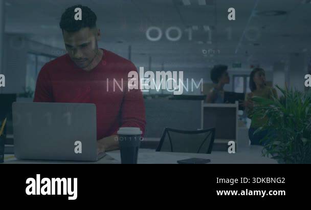 IT professional typing laptop causing binary code revealing INFECTED ...