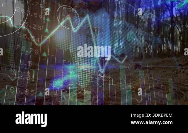 Walking into forest, man pausing and kneeling with rifle activating ...