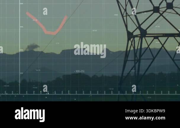 On start line graph animating across grid as tower shifting left ...