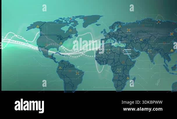 Green map initiating white wave sweeping then displaying markers and ...