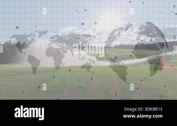 Grid forming triggers map fading, globe rotating and dots drifting to ...