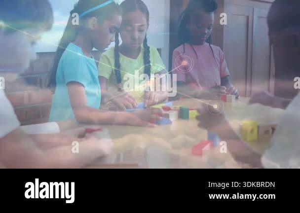 Children reaching for wooden blocks in class, generating transparent ...
