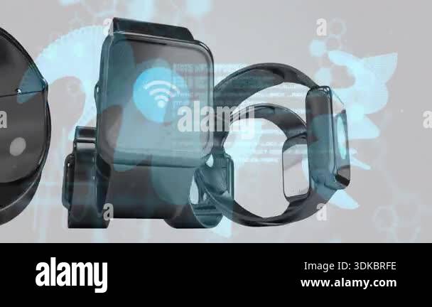 On camera shifting, smartwatches rotating, displaying icons and ...