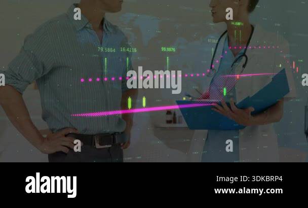 Middle-aged patient entering exam room initiating data overlay as ...