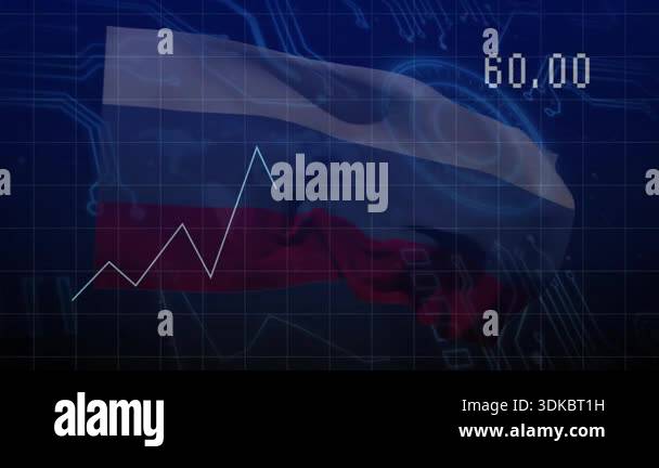 On flag filling grid, graph lines rising and numeric readout ...