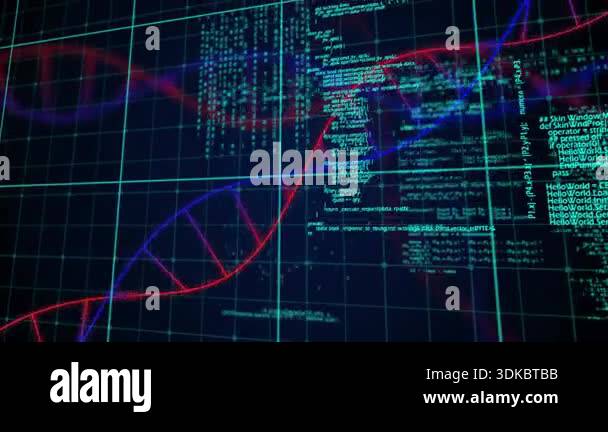 Following grid activation digital DNA helix growing and rotating while ...