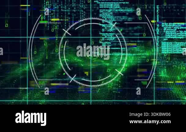 On startup HUD rings materializing rotating while green binary wave and ...