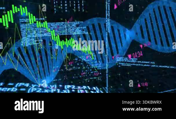 Opening initiating rotating DNA helix varying green bars pulsing yellow ...