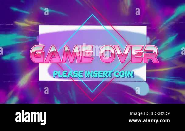 Neon glitch initiating sliding panel, revealing GAME OVER and Please ...