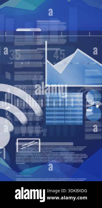 Animation of data processing on blue background. national ...
