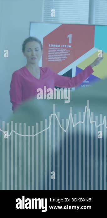 Animation of financial data processing over diverse business people in ...