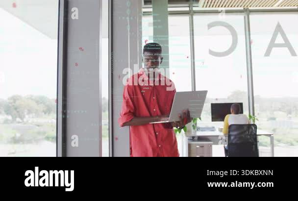 Developer using laptop starting coding with floating $ signs tracking ...