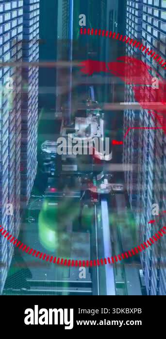 Animation of globe, numbers and data processing over computer servers ...