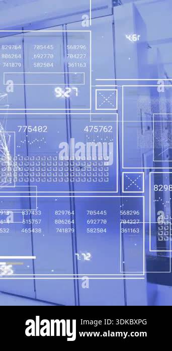 Animation of data processing over computer servers. Global finance ...