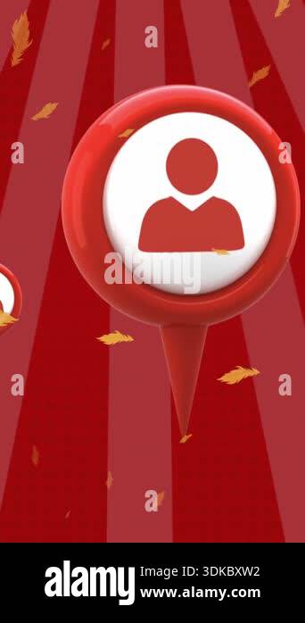 Animation of fall leaves over user icons and red striped background ...