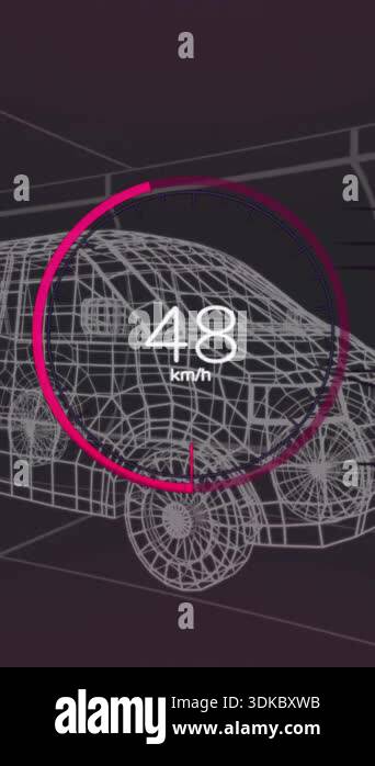 Animation of speedometer and power level over van project on black ...