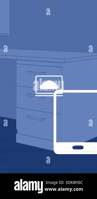 Animation of statistical data processing and multiple digital icons ...