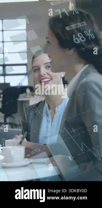 Animation of data processing over diverse business people in office ...