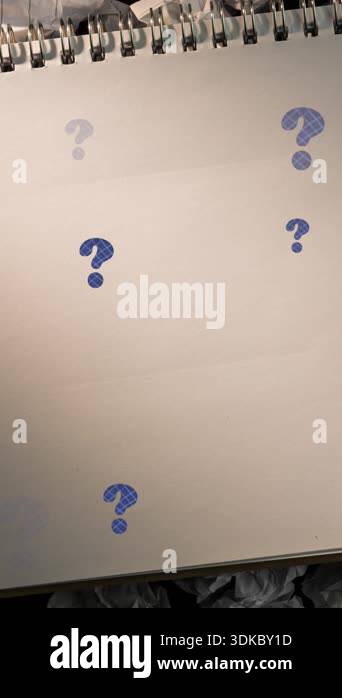 Animation of question marks over notebook and paper. education ...