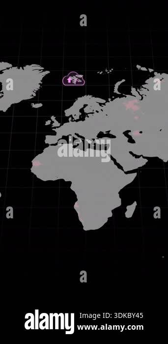 Multiple cloud icons with increasing percentage against world map on ...