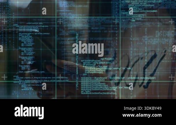 Software developer tapping smartphone and updating holographic digital ...