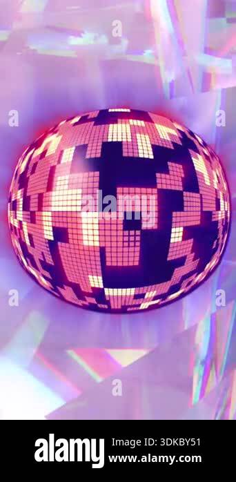 Animation of digital disco ball over crystal. Abstract background ...