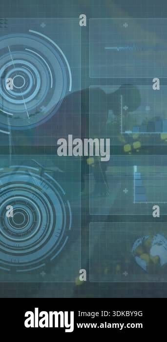 Animation of data processing on digital screen over african america ...