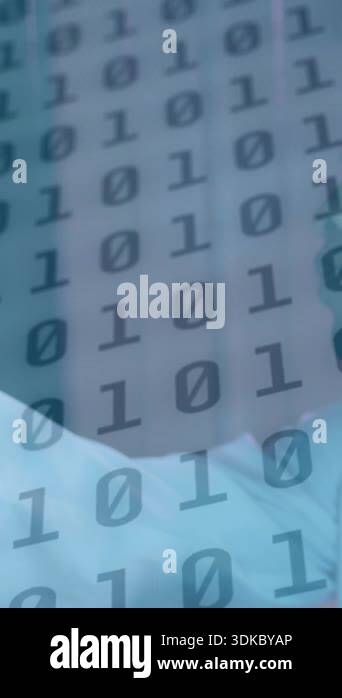 Animation of data processing over african american male worker in ...