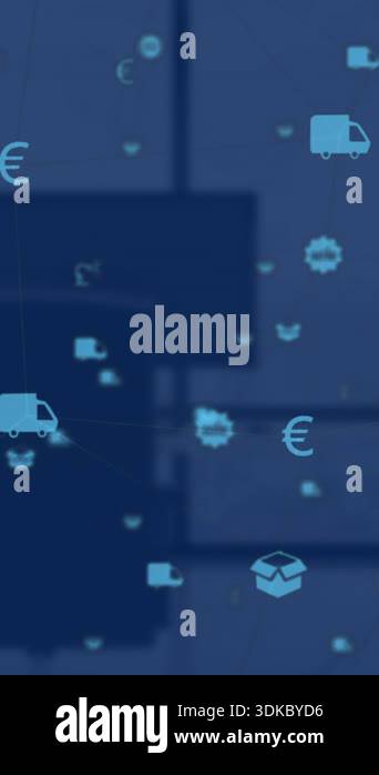 Animation of web of connections with icons floating over a desk with ...