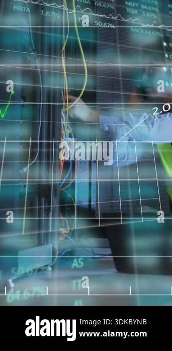 Animation of data over asian male it engineer with phone and laptop by ...