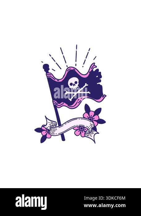 attention grabbing animation of scroll banner with tattoo style waving ...